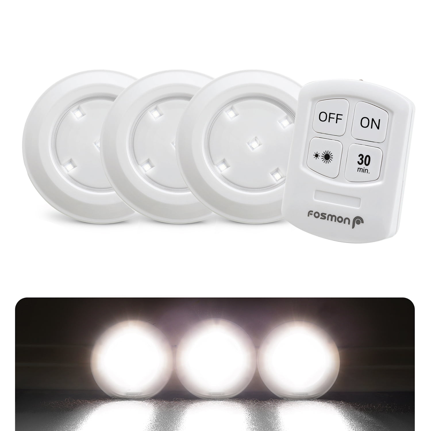 Fosmon Wireless LED Puck Light 3 Pack, Remote Control, Under Cabinet ...