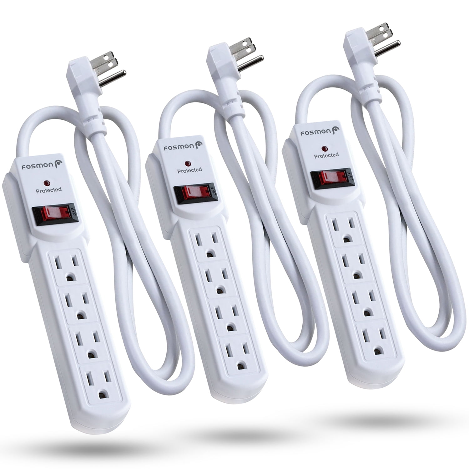 Fosmon [3 PACK] 4-Outlet Surge Protector, 1875W 490 Joules, 3FT Cord ...
