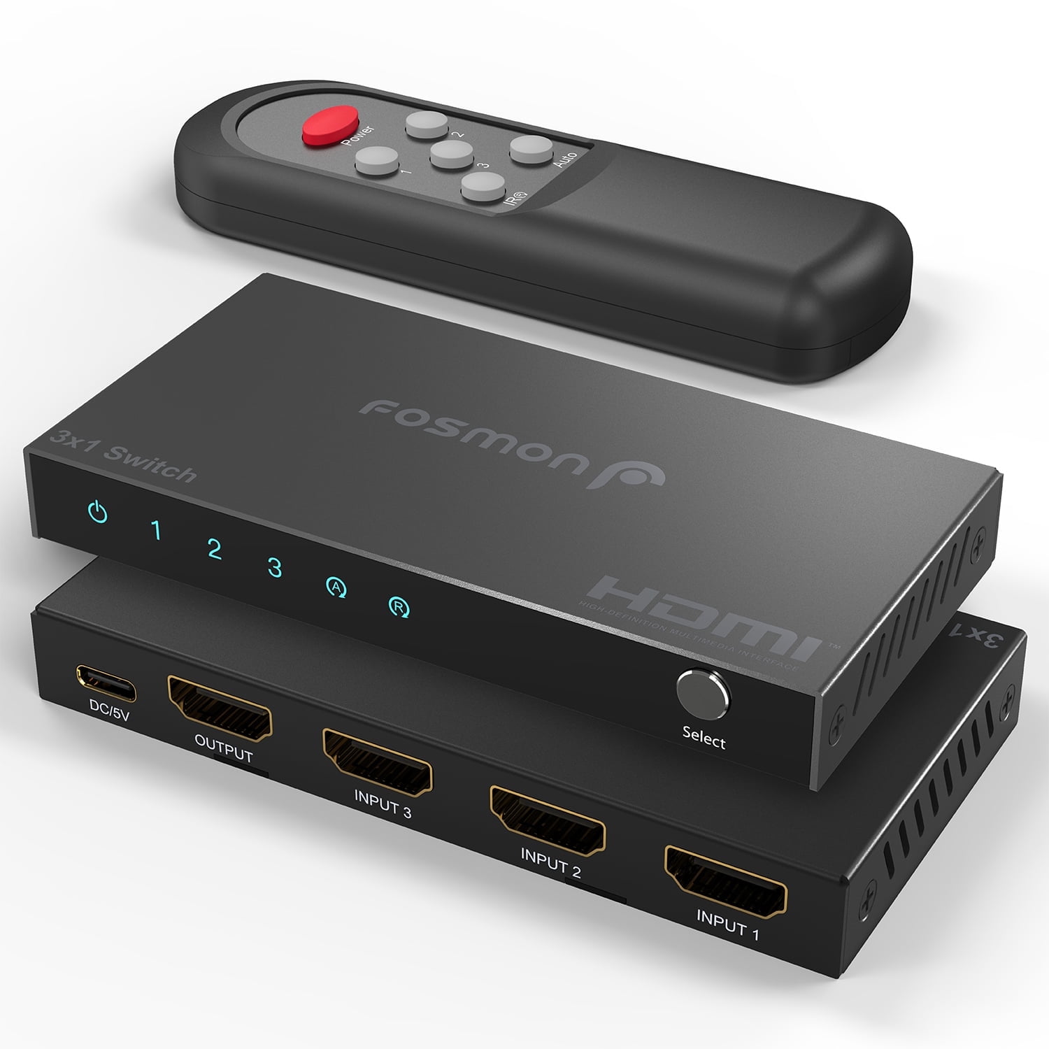 Fosmon 3-Port HDMI 2.1 8K Switch with Remote, Support 8K@60Hz 4K@120Hz 2K@144Hz 3 In 1 Out Auto ...