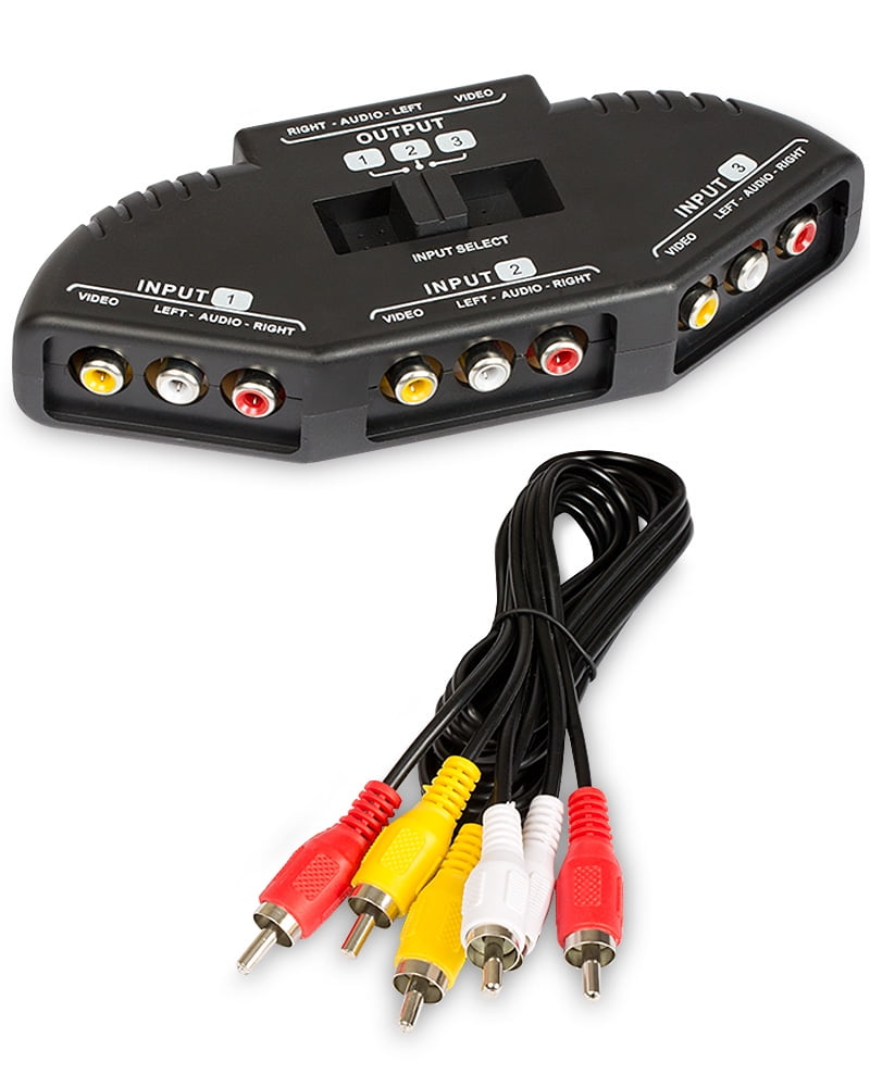 Fosmon RCA Splitter, 3-Way Audio Video Switch Box with Cable, Compact ...