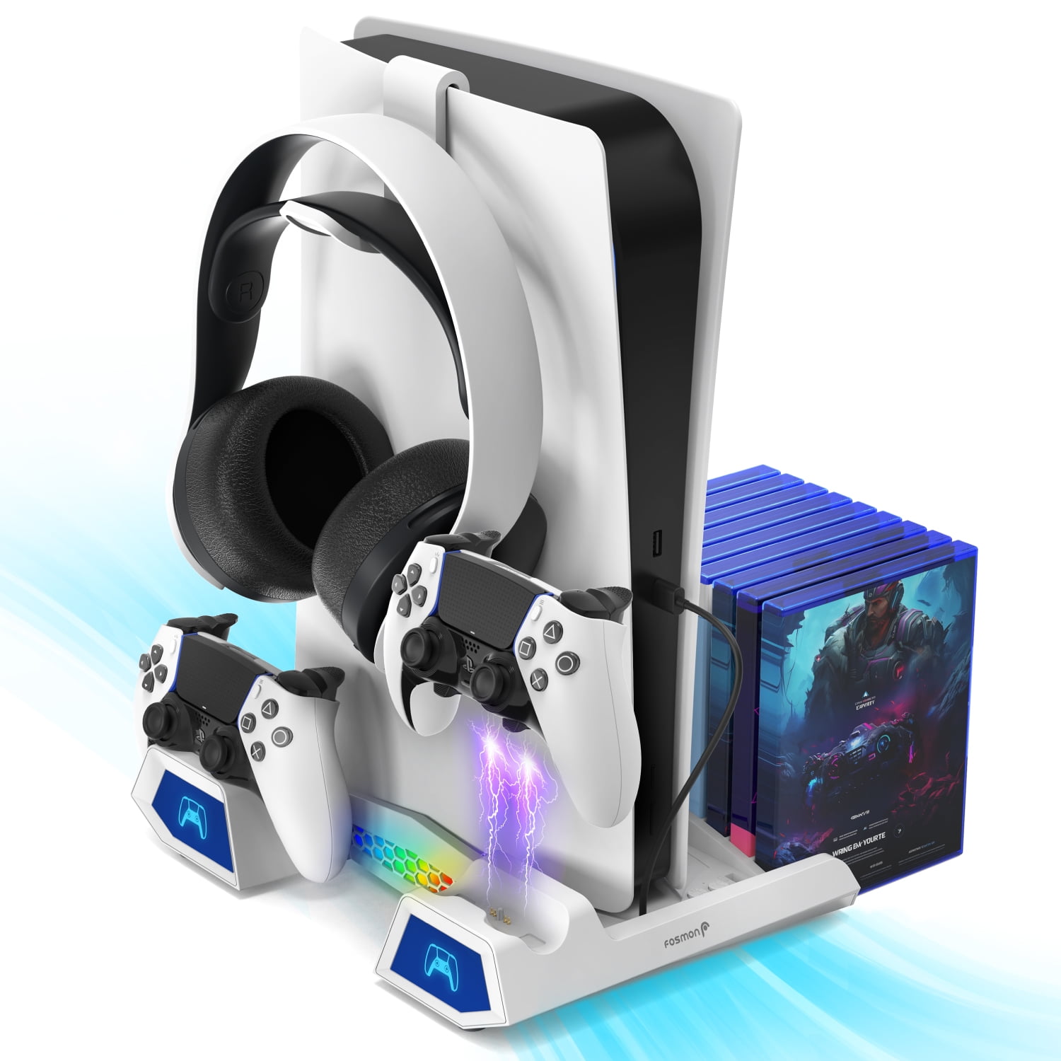 Fosmon PS5 Stand and Cooling Station with RGB LED Light, Dual Charging ...