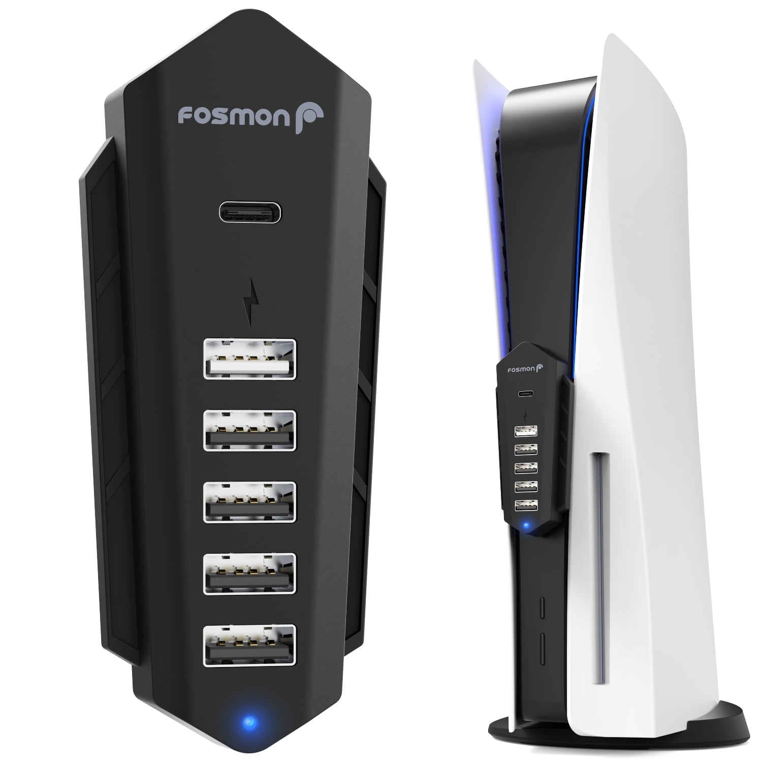 Fosmon USB Hub for PS5, 6 Port High-Speed USB Expansion Hub Extender ...