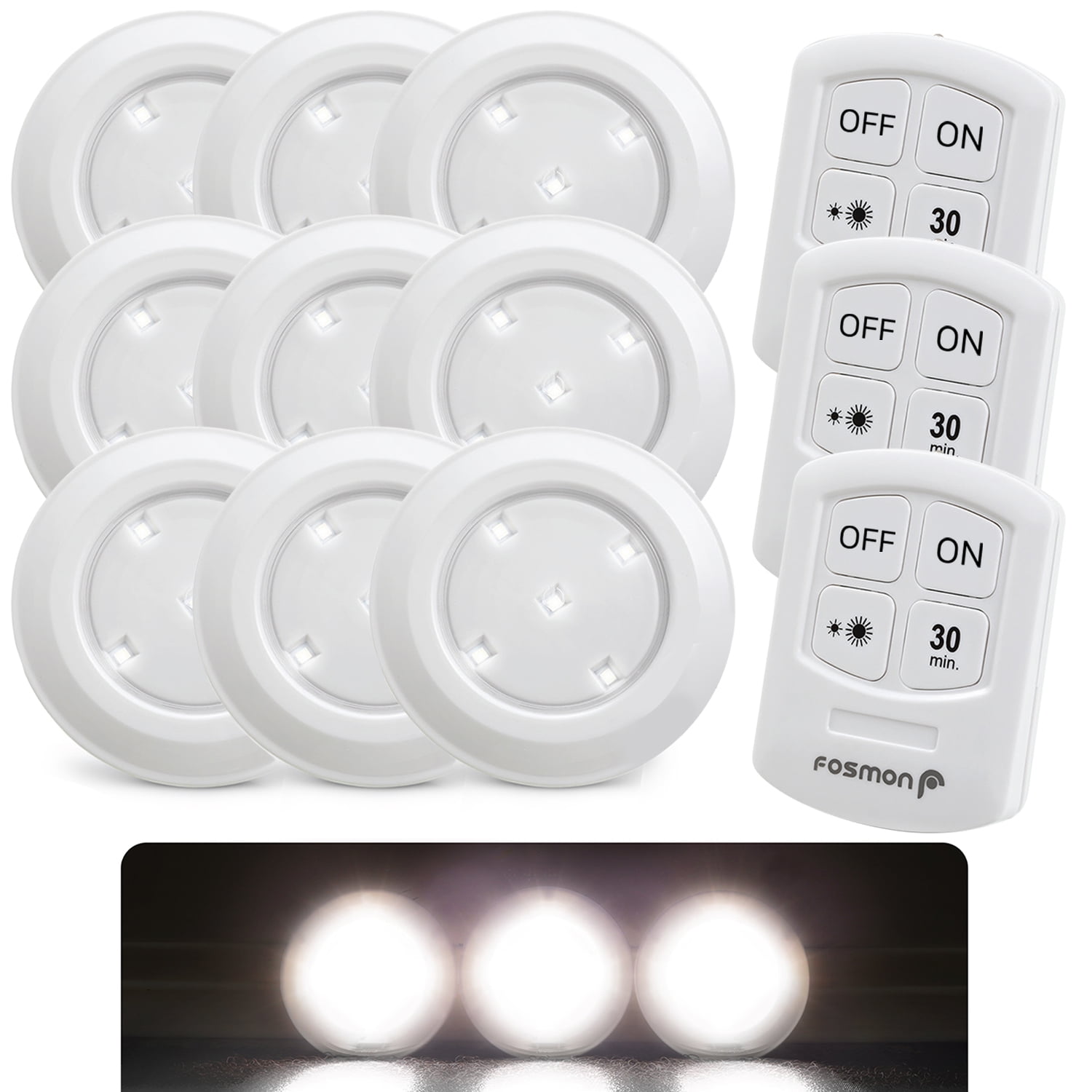 Fosmon Wireless LED Puck Light 9 Pack with Remote Control, Under ...