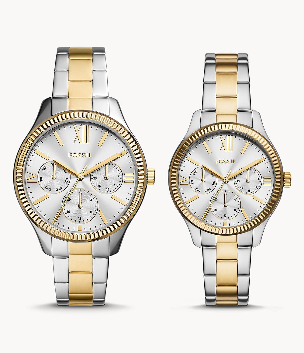 Fossil BQ2737SET His and Hers Multifunction Two-Tone Stainless Steel ...