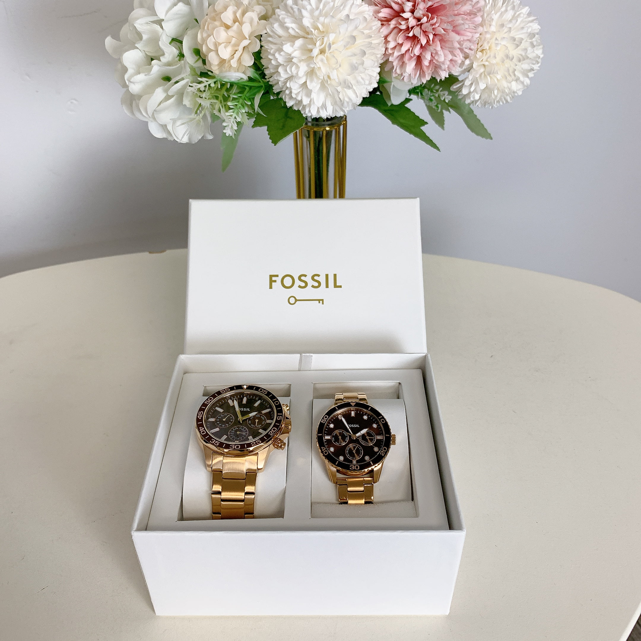 Fossil BQ2827SET His and Hers Multifunction Rose Gold-Tone Stainless ...