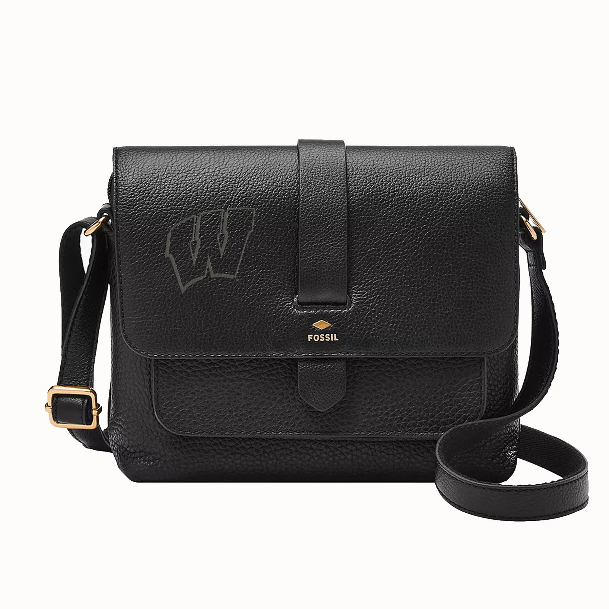 Fossil Black Wisconsin Badgers Kinley Leather Small Crossbody Bag ...