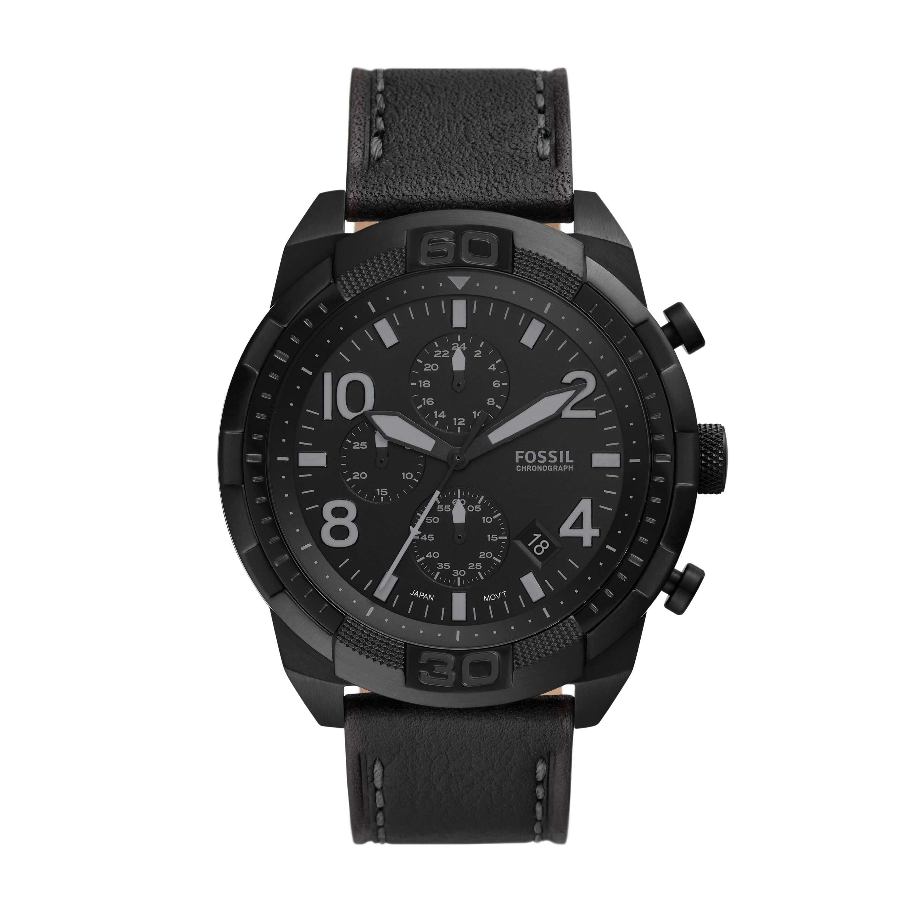 Fossil Bronson Chronograph Leather Black Dial Quartz FS5874 Men's Watch ...