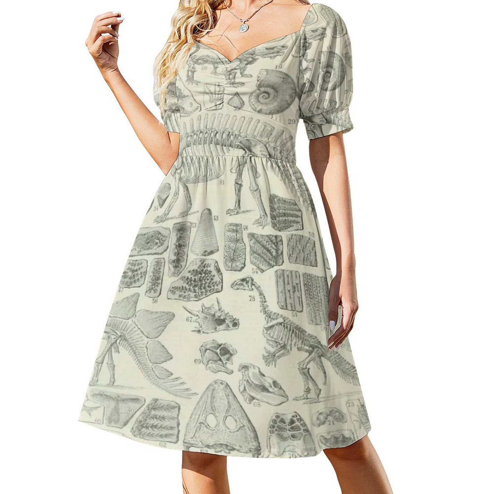 Fossil Chart Short Sleeve Dress Clothes Women's Summer Dress Elegant ...