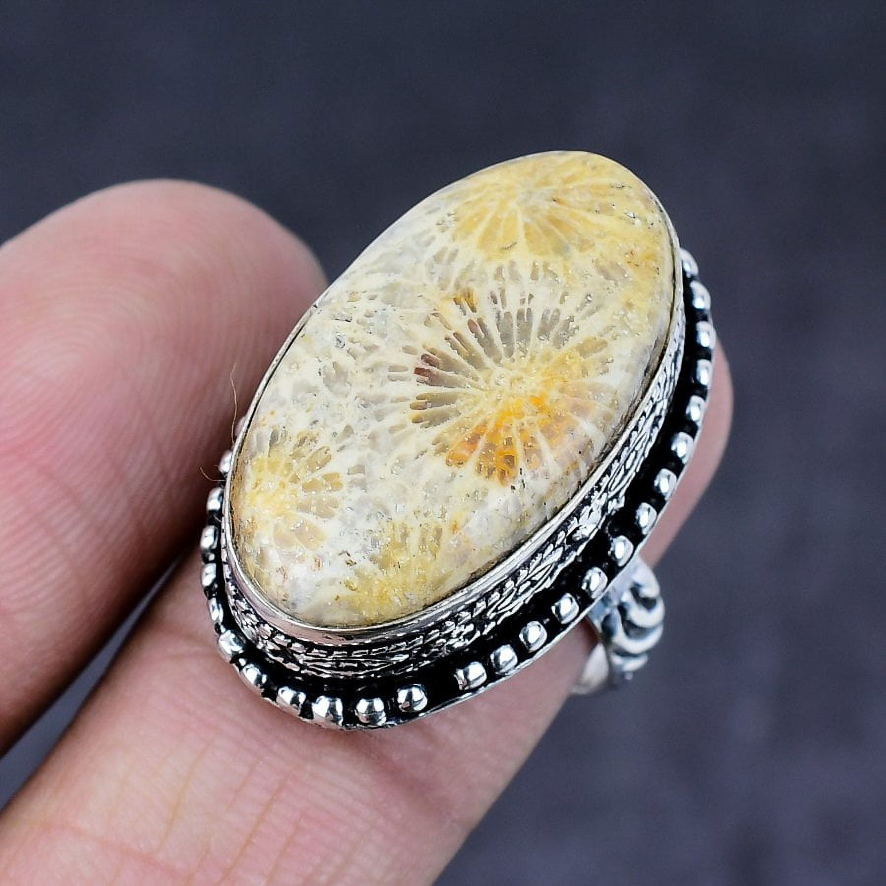 Fossil Coral Handmade 925 Steling Silver Jewelry Ring Size 8.5 ...