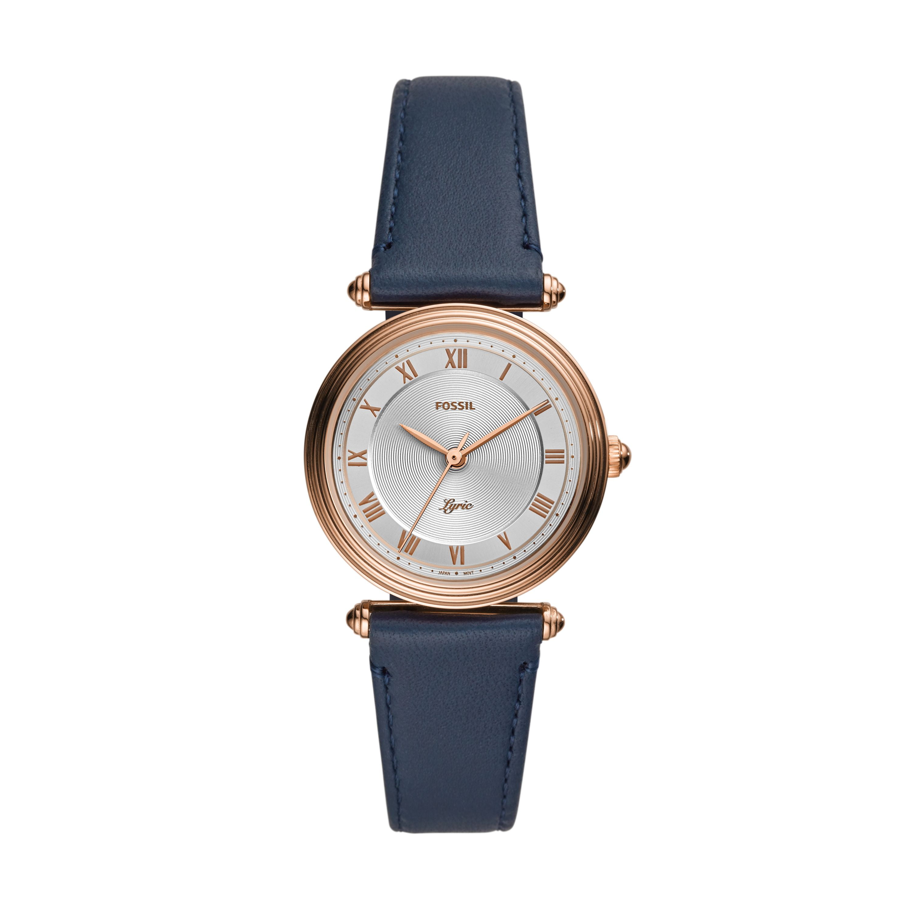 Fossil Ladies' Lyric Three-Hand Navy Leather Watch ES4708 - Walmart.com