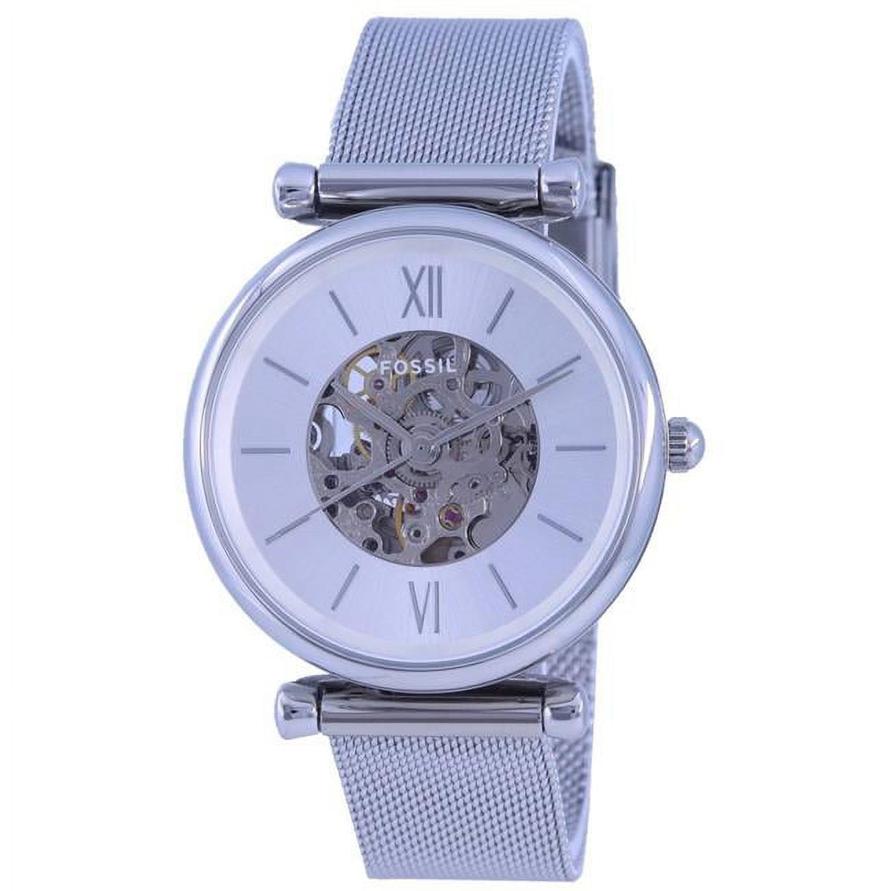 Fossil ME3176 Carlie Silver Dial Stainless Steel Automatic Women Watch ...