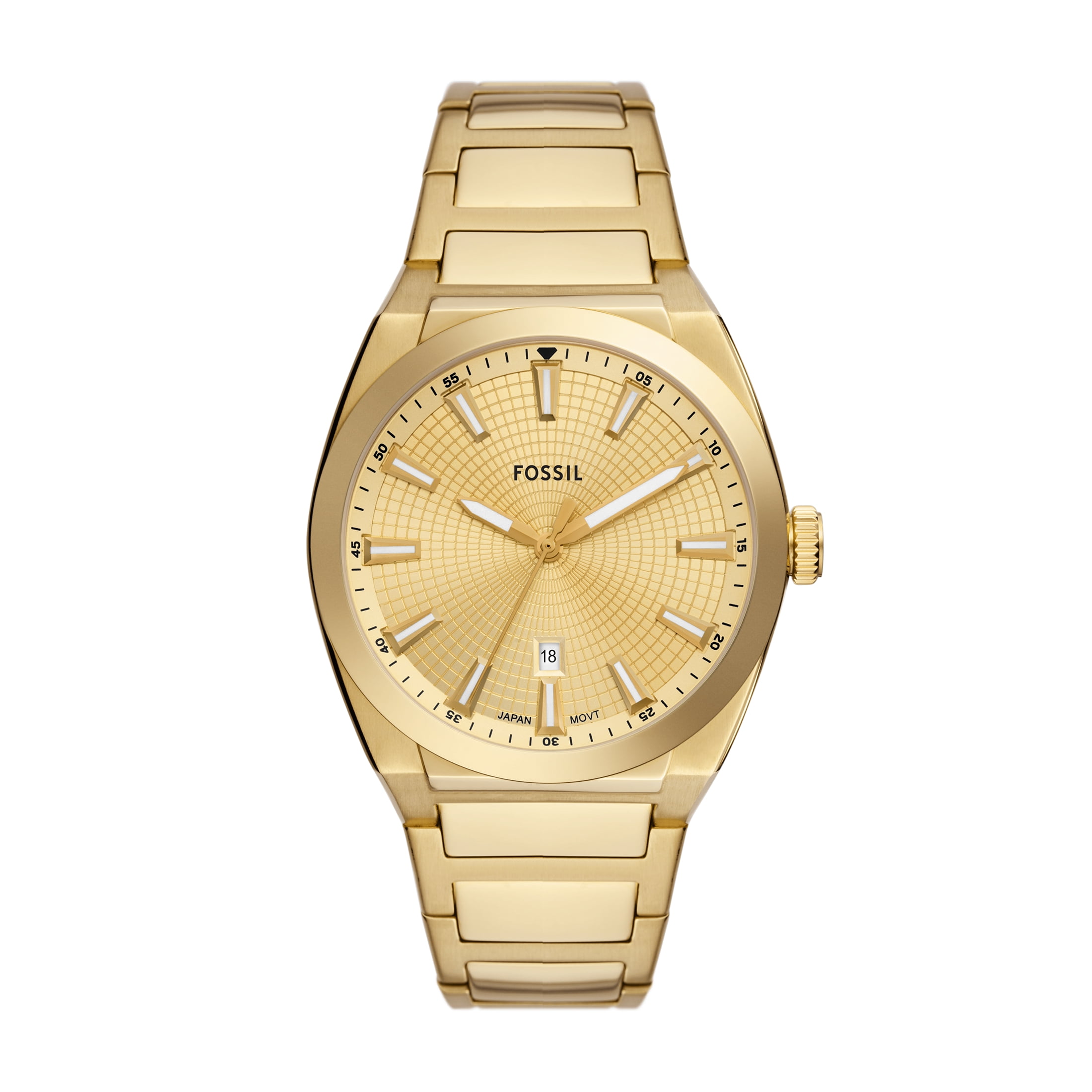 Fossil Men's Everett Three-Hand Date, Gold-Tone Stainless Steel Watch ...