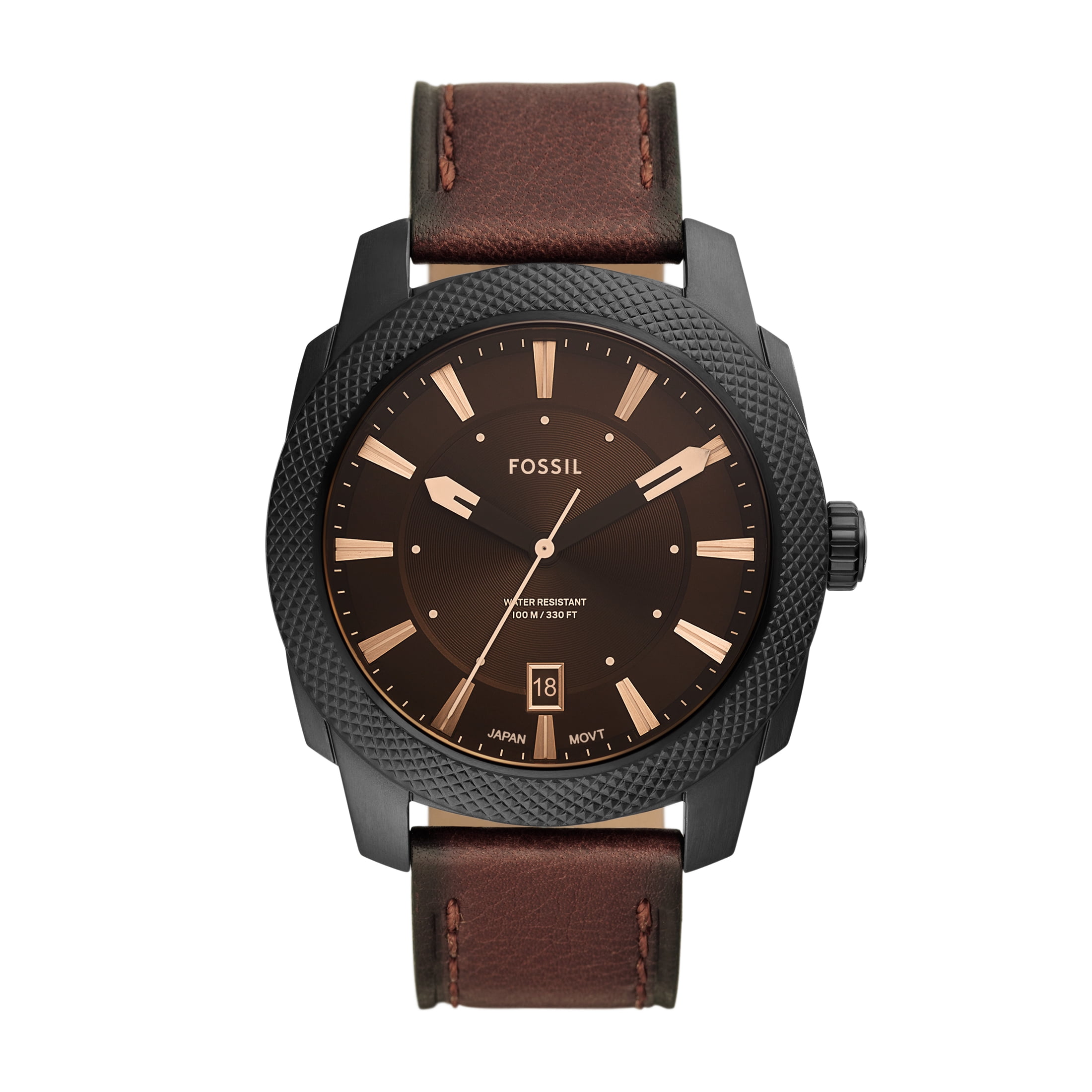 Fossil Men's Machine Three-Hand Date, Black Stainless Steel Watch ...