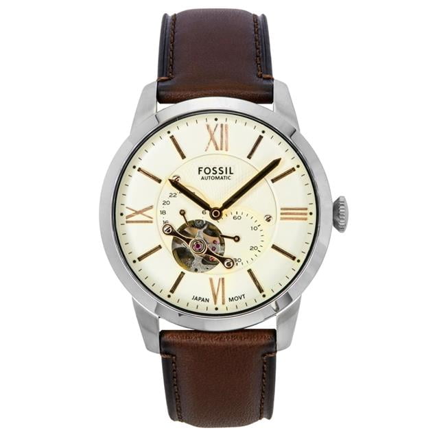 Fossil ME3266 Mens Townsman Leather Strap Open Heart Cream Dial ...