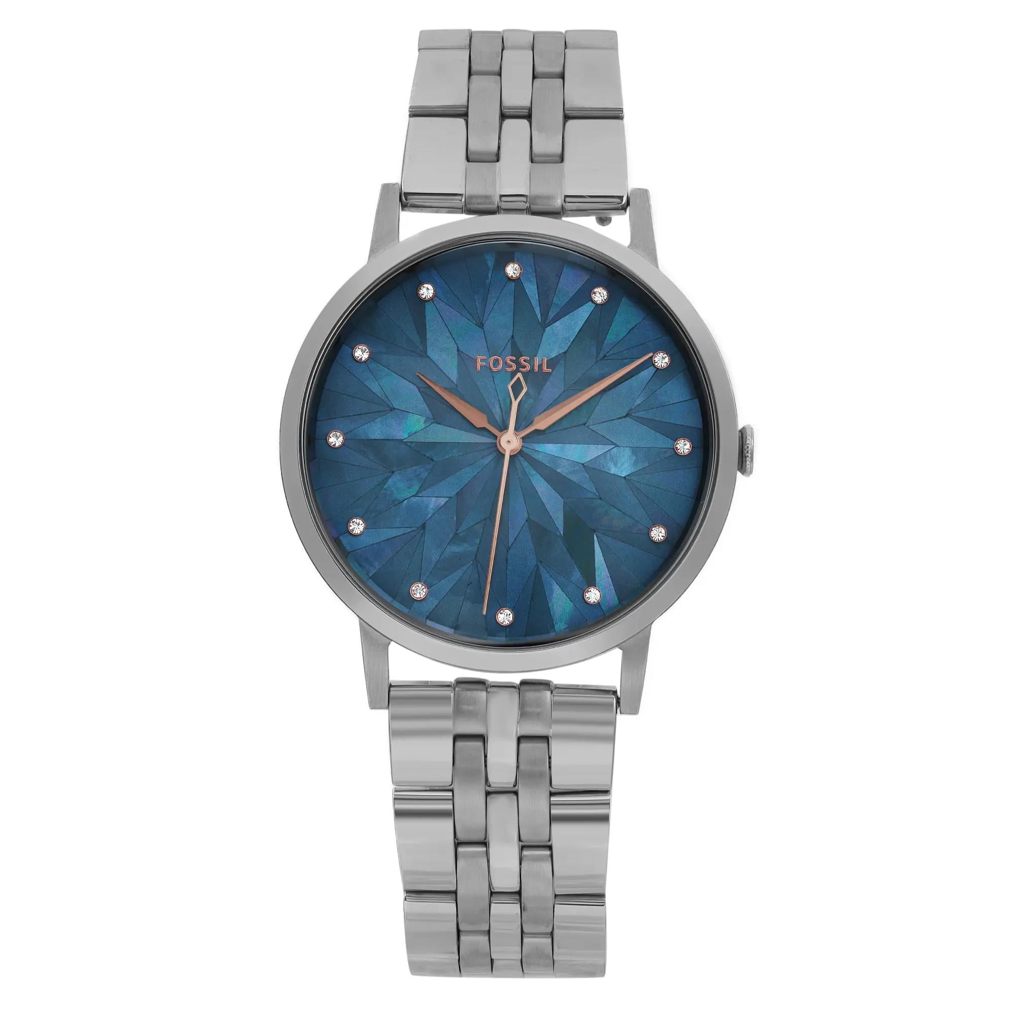 Fossil Vintage Muse Stainless Steel Blue MOP Crystal Dial Ladies Watch ...