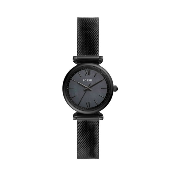 Fossil Women's Carlie Mini Three-Hand, Black-Tone Stainless Steel Watch ...