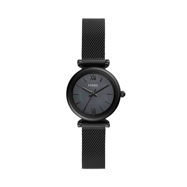 Fossil Women's Carlie Mini Three-Hand, Black-Tone Stainless Steel Watch ...