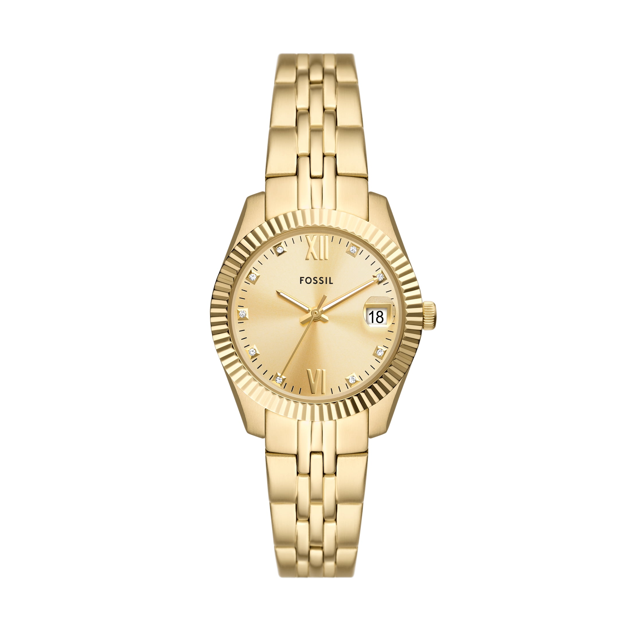 Fossil Women's Scarlette Three-Hand Date, Gold-Tone Stainless Steel ...