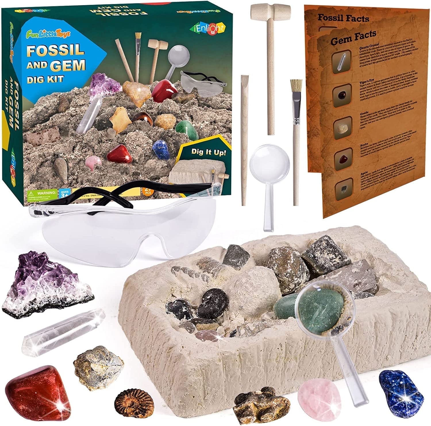 Fossil and Gem Mining Kit: Discovery Science Set for Kids - Walmart.com