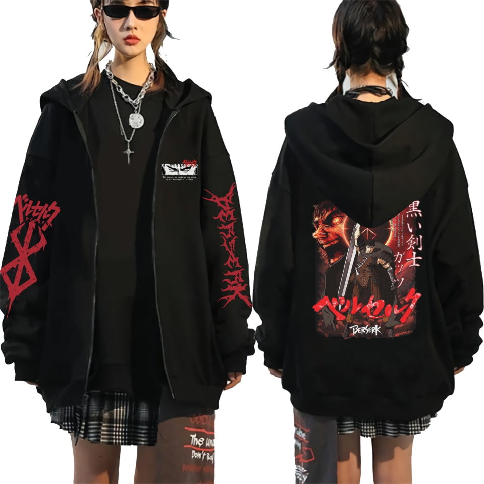 Fosskos Berserk Hoodie Zipper Anime 3D Japanese Cosplay Sweatshirt ...