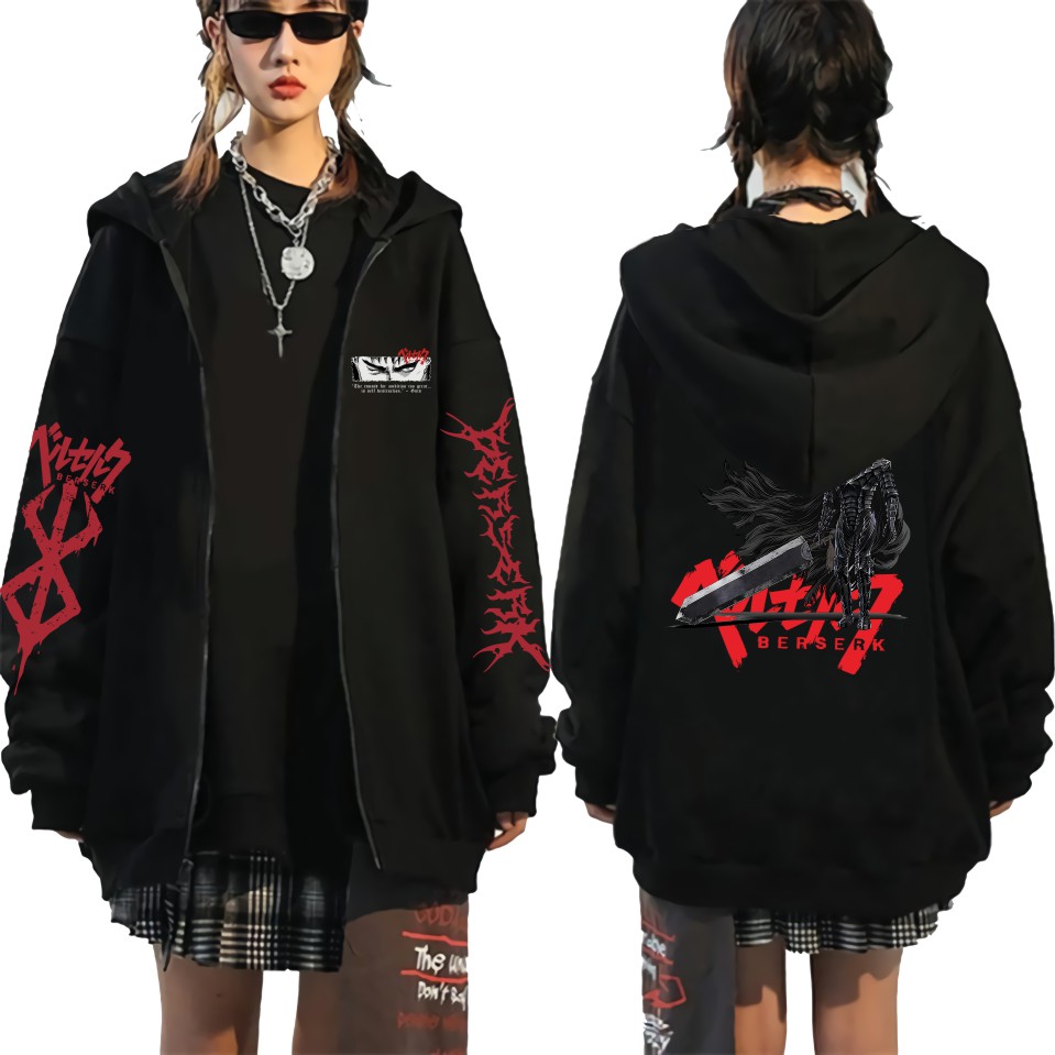 Fosskos Berserk Hoodie Zipper Anime 3D Japanese Cosplay Sweatshirt ...