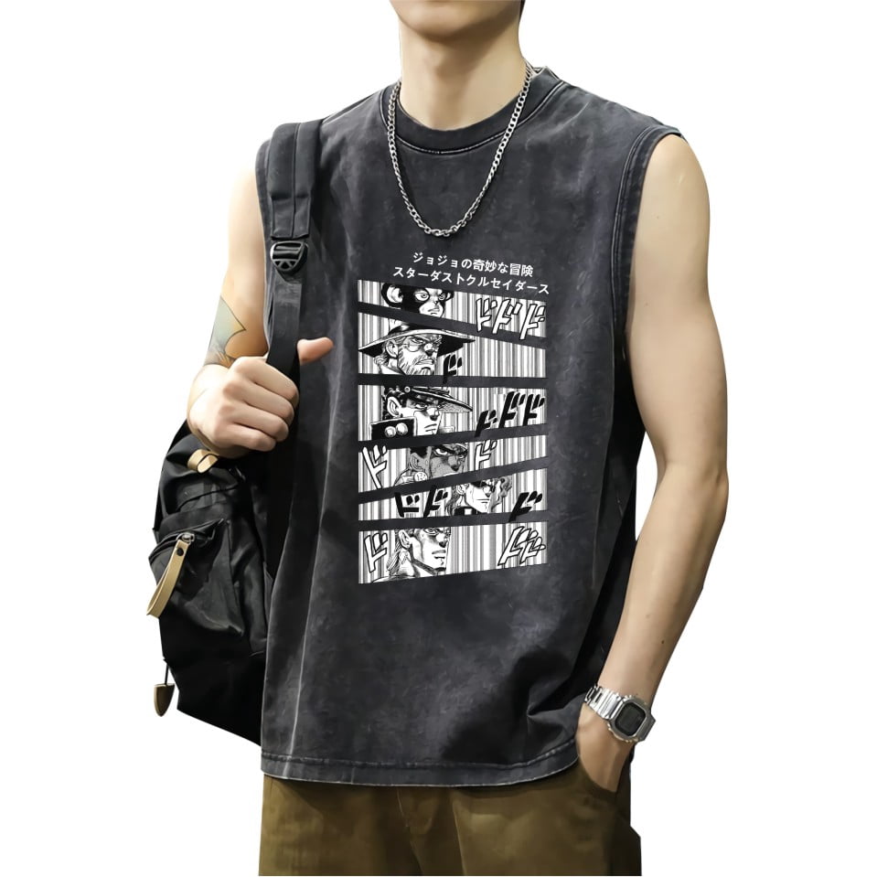 Fosskos JoJo's Bizarre Adventure Anime Men's Washed Tank Tops Printed ...