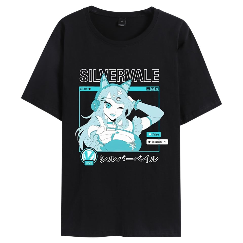 Fosskos Vtuber Silvervale Cosplay T-Shirt Print Harajuku Womens Summer ...