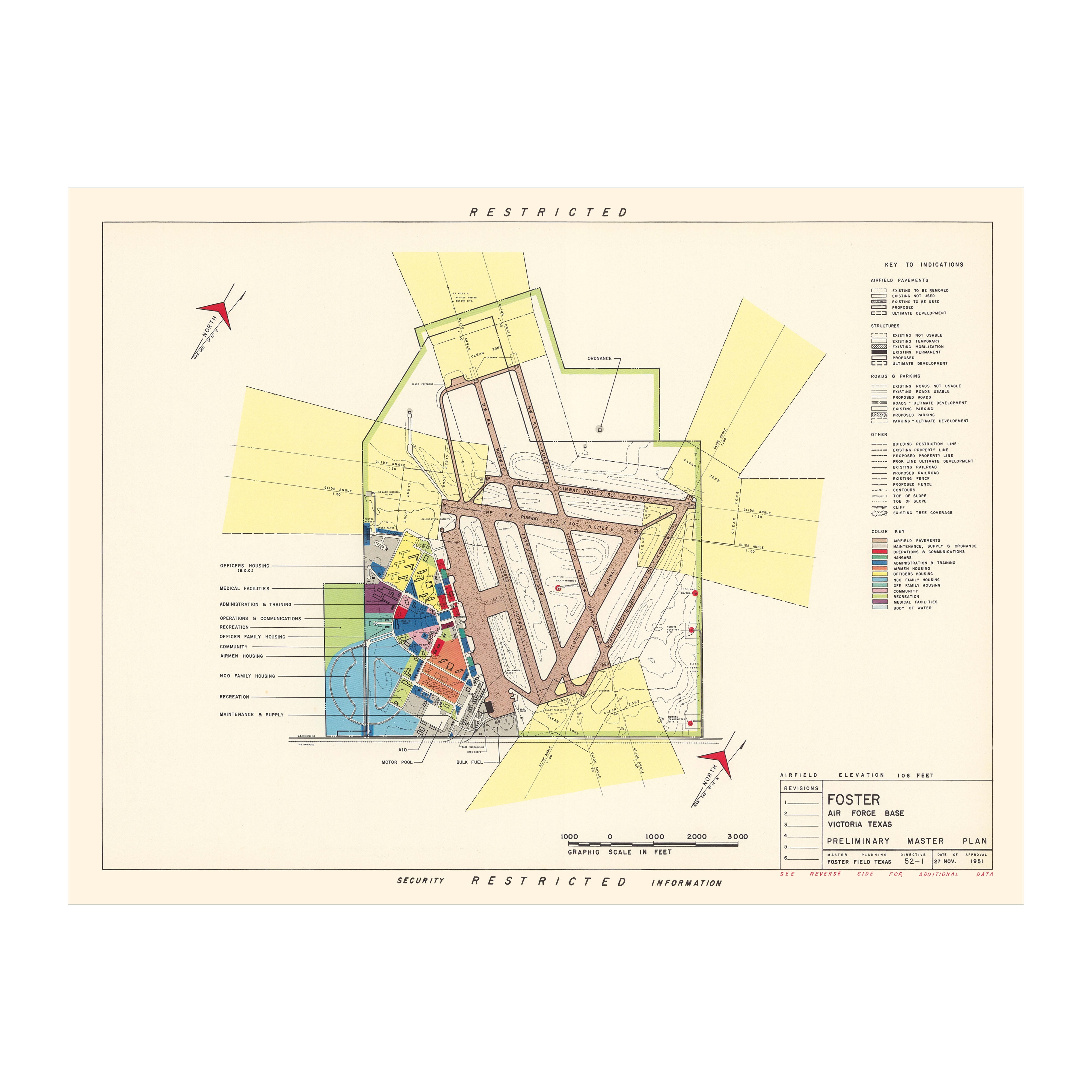 Foster Air Force Base Art, 1951 Vintage Map of Foster Air Force Base ...