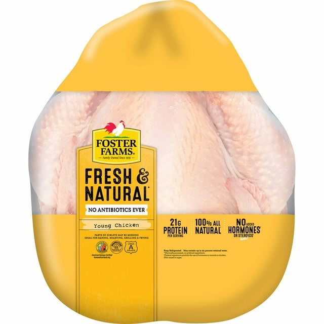 Foster Farms Fresh & Natural Young Whole Chicken, 21g Protein per 4 oz ...