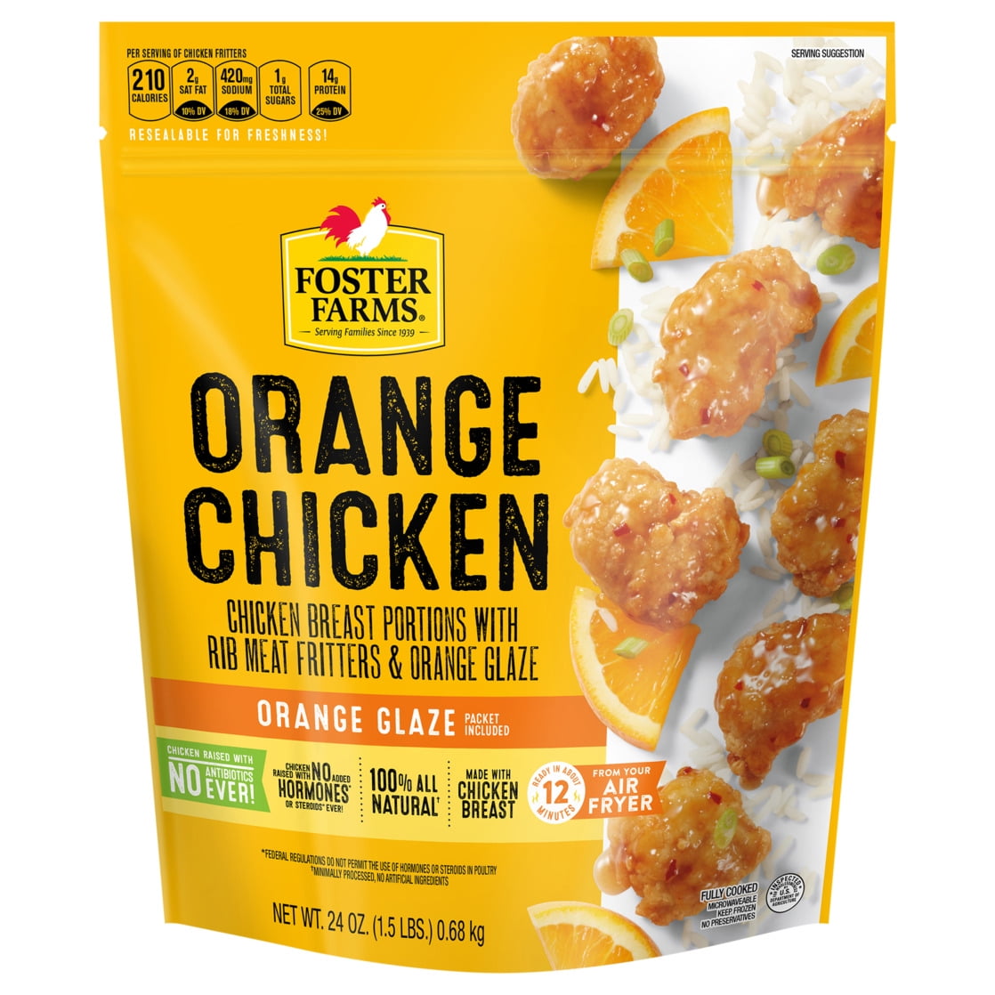 Foster Farms Orange Chicken 24 oz with Orange Glaze Packet, Protein ...