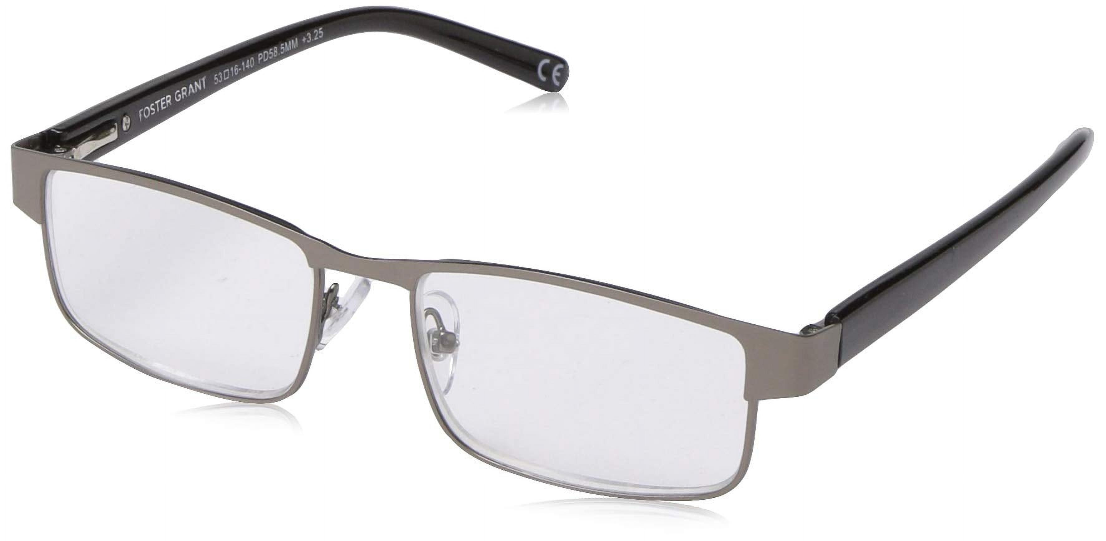 Foster Grant Men's Leo Square Reading Glasses, Gunmetal/Transparent, 59 ...