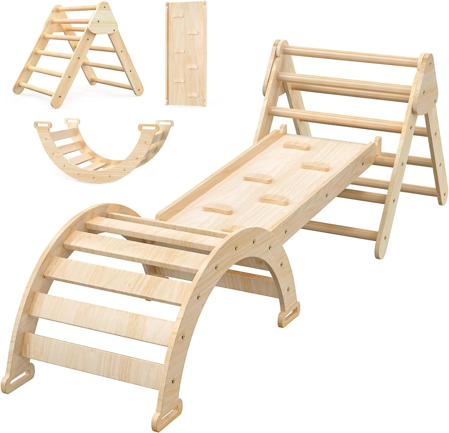 Fostoy 7 in 1 Wooden Pikler Triangle Set for Toddlers – Montessori ...