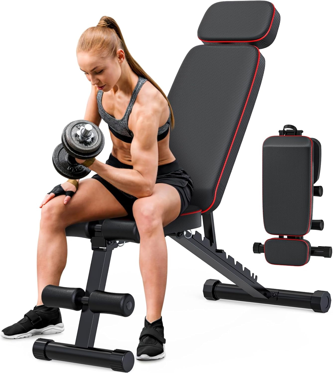 Foldable Weight Bench, 800LBS Adjustable Workout Bench for Home Gym Strength Training Multi ...