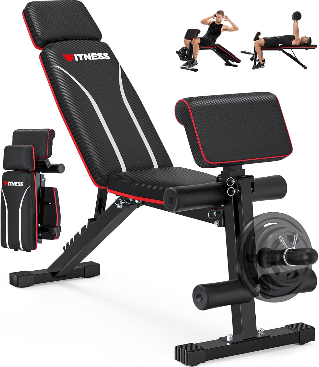 Fostoy Foldable Workout Bench, Adjustable Weight Bench with Leg ...