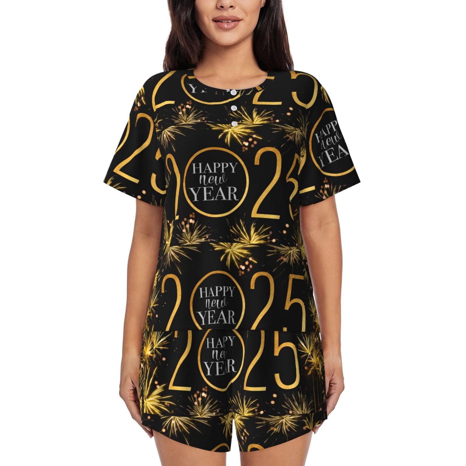 Fotbe 2025 New Year New Print Pajama Set for Women 2 Piece Loungewear ...