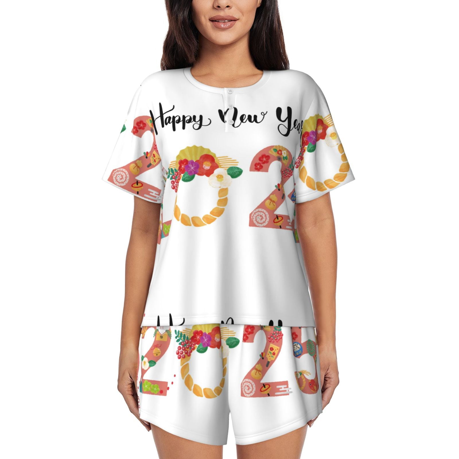 Fotbe 2025 New Year'S Print Pajama Set for Women 2 Piece Loungewear ...