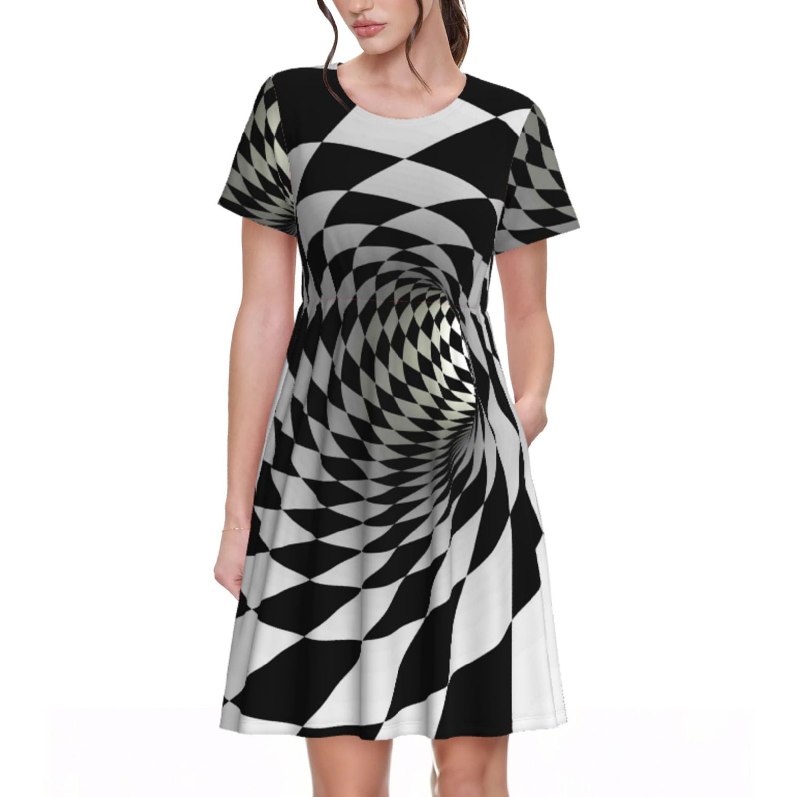 Fotbe 3D Vortex Illusion Pattern Dress Casual Womens Fashion Short ...