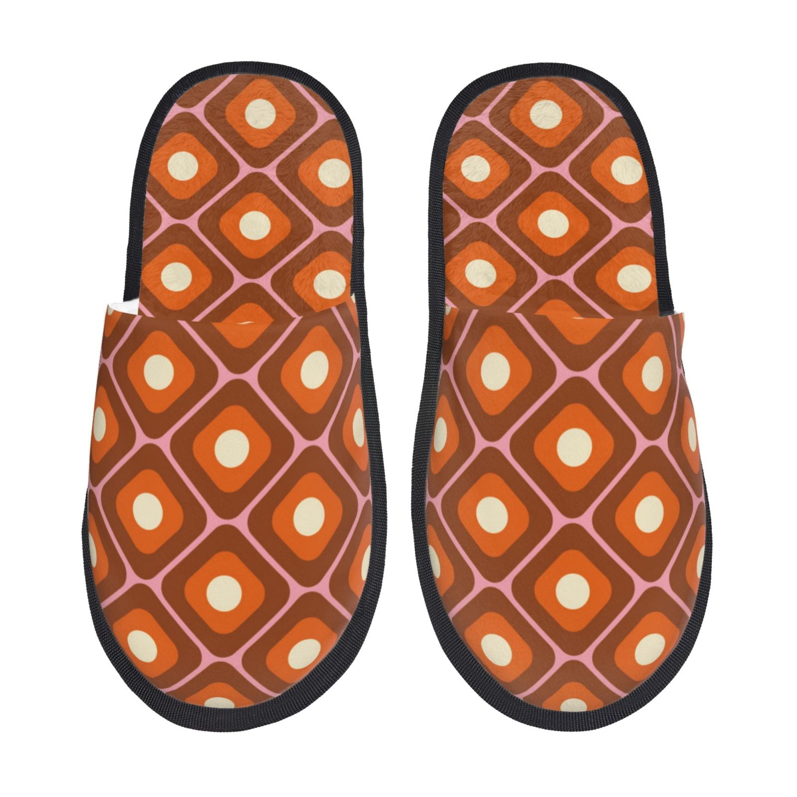 Fotbe 60s and 70s Aesthetic Pattern Women's Fuzzy Slippers Plush ...
