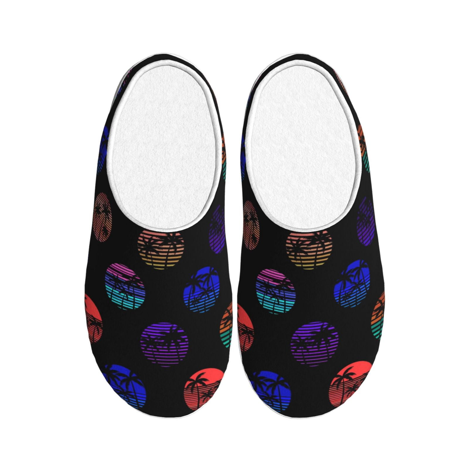 Fotbe 80s Style Palm Trees Pattern Women's Fuzzy Curly Fur Memory Foam ...