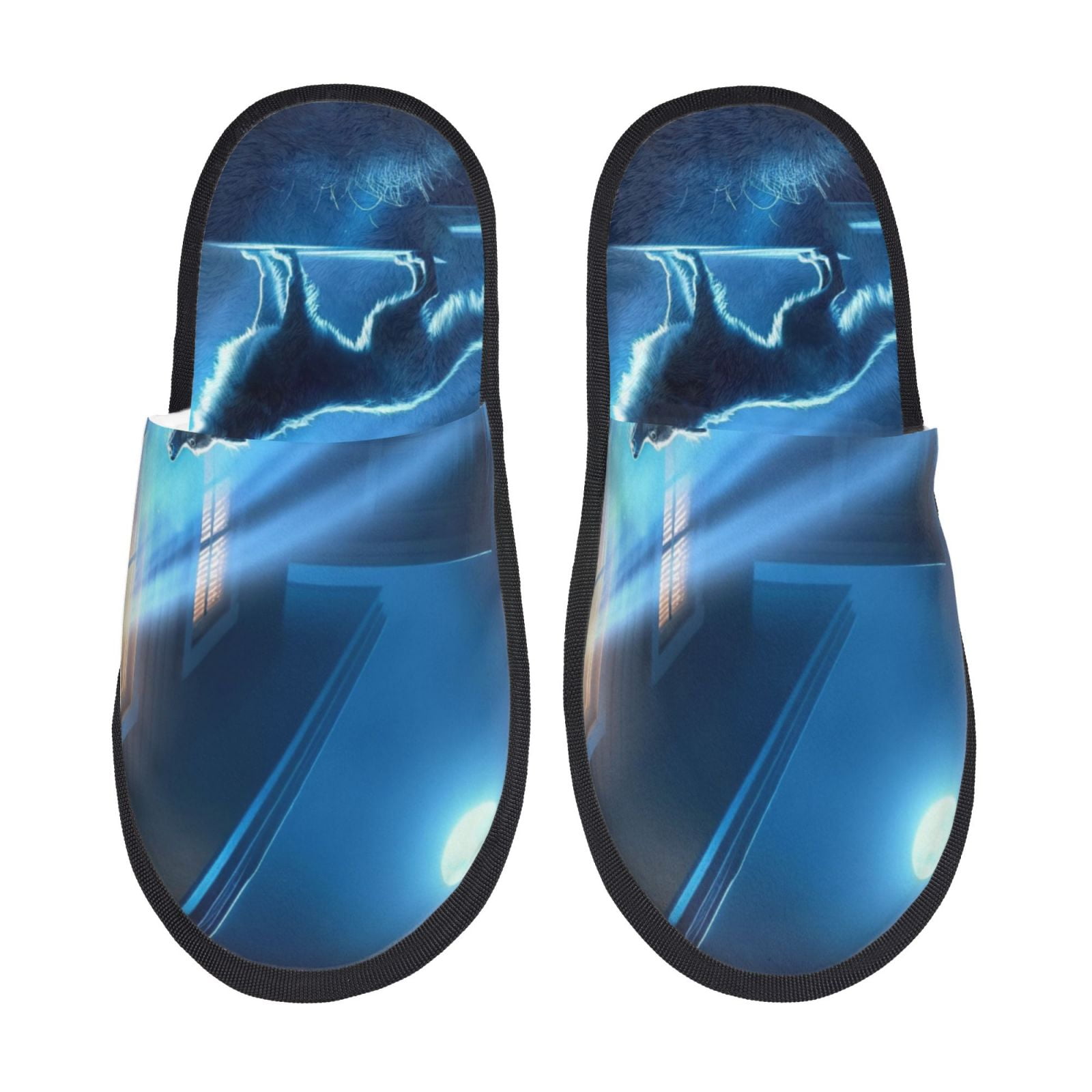 Fotbe A Wolf Barks Out A Window Pattern Women's Fuzzy Slippers Plush ...