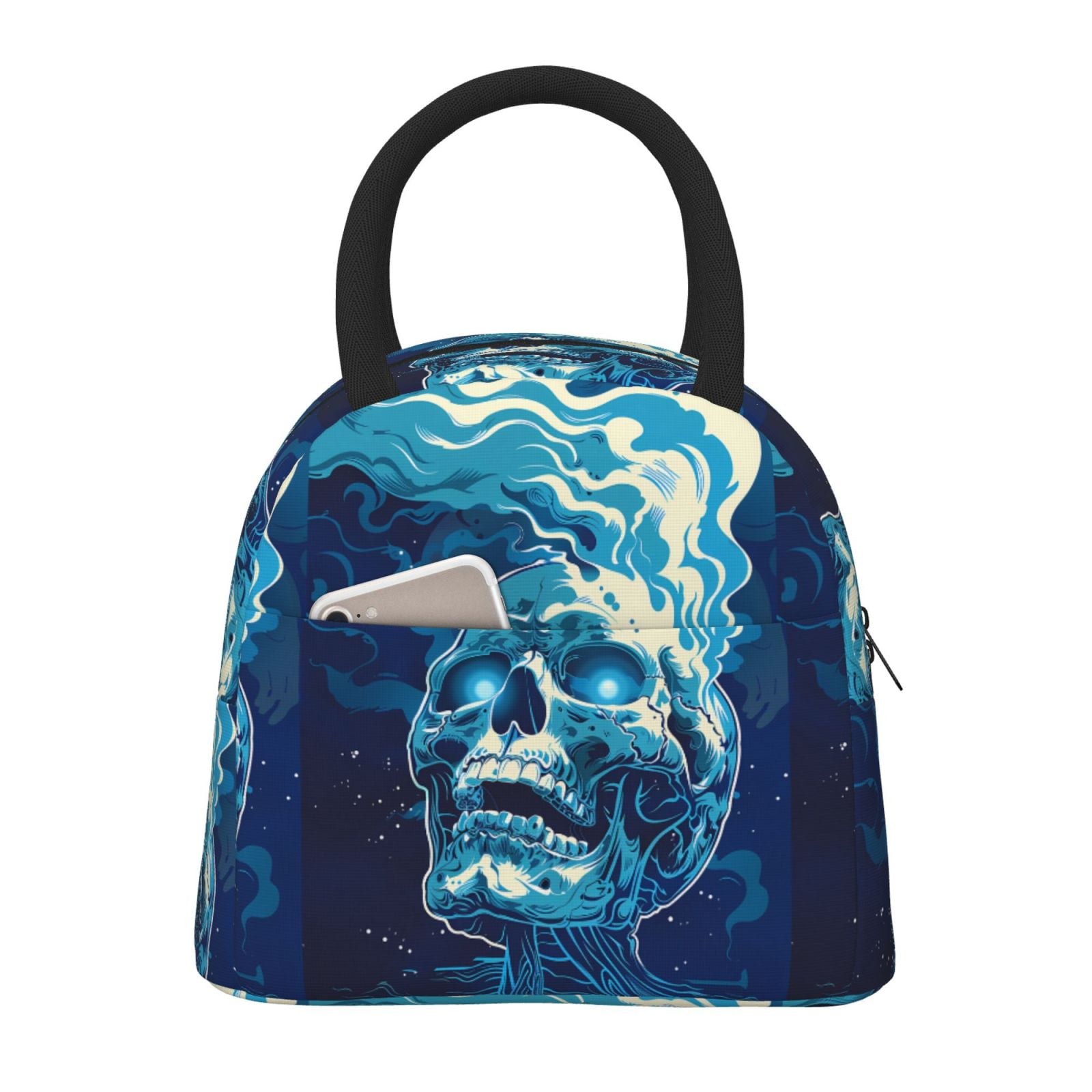 Fotbe Abstract Blue Skull Pattern Lunch Bag, Insulated Lunch Box, Small ...
