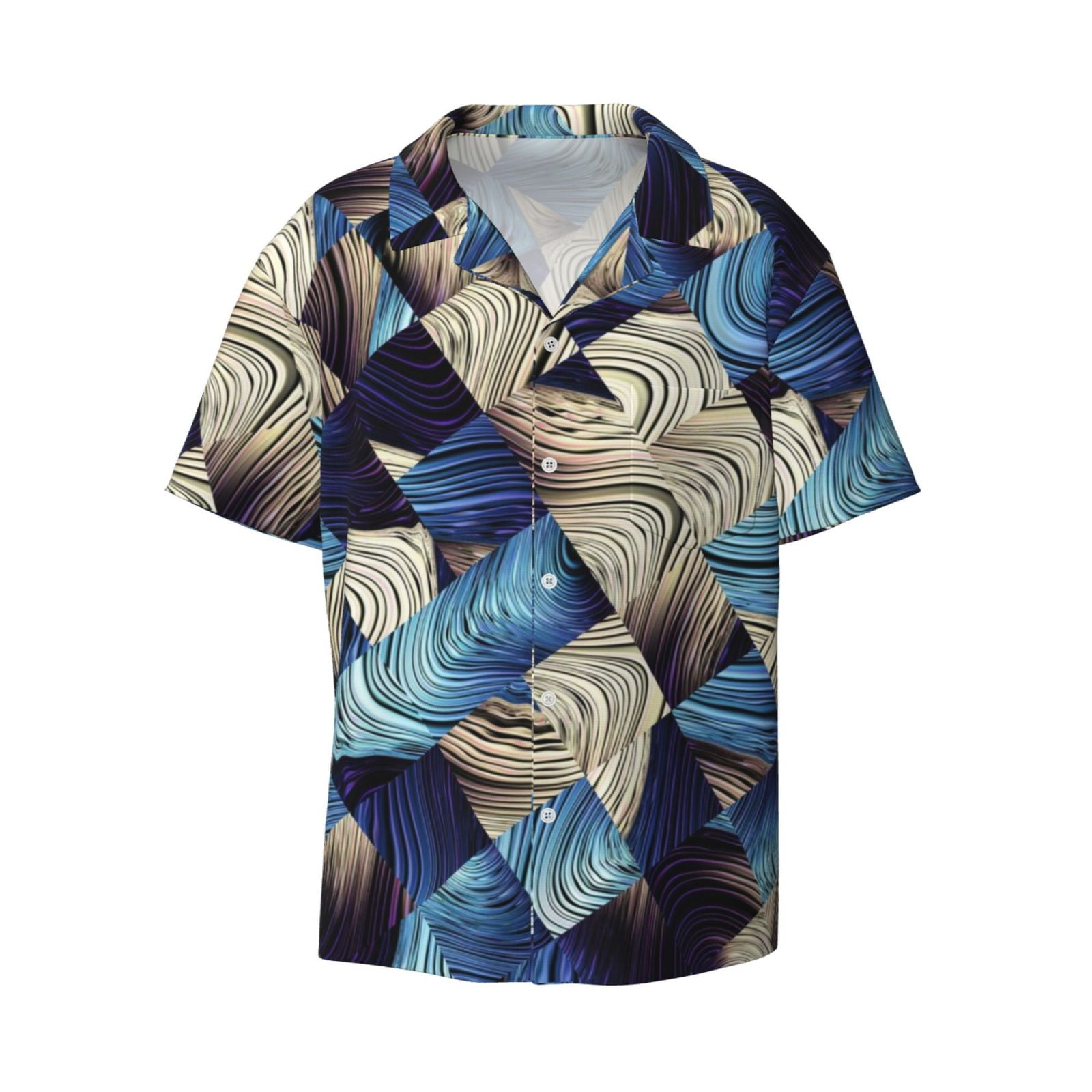Fotbe Abstract Blue Squares print Short Sleeve Button Down Shirts for ...