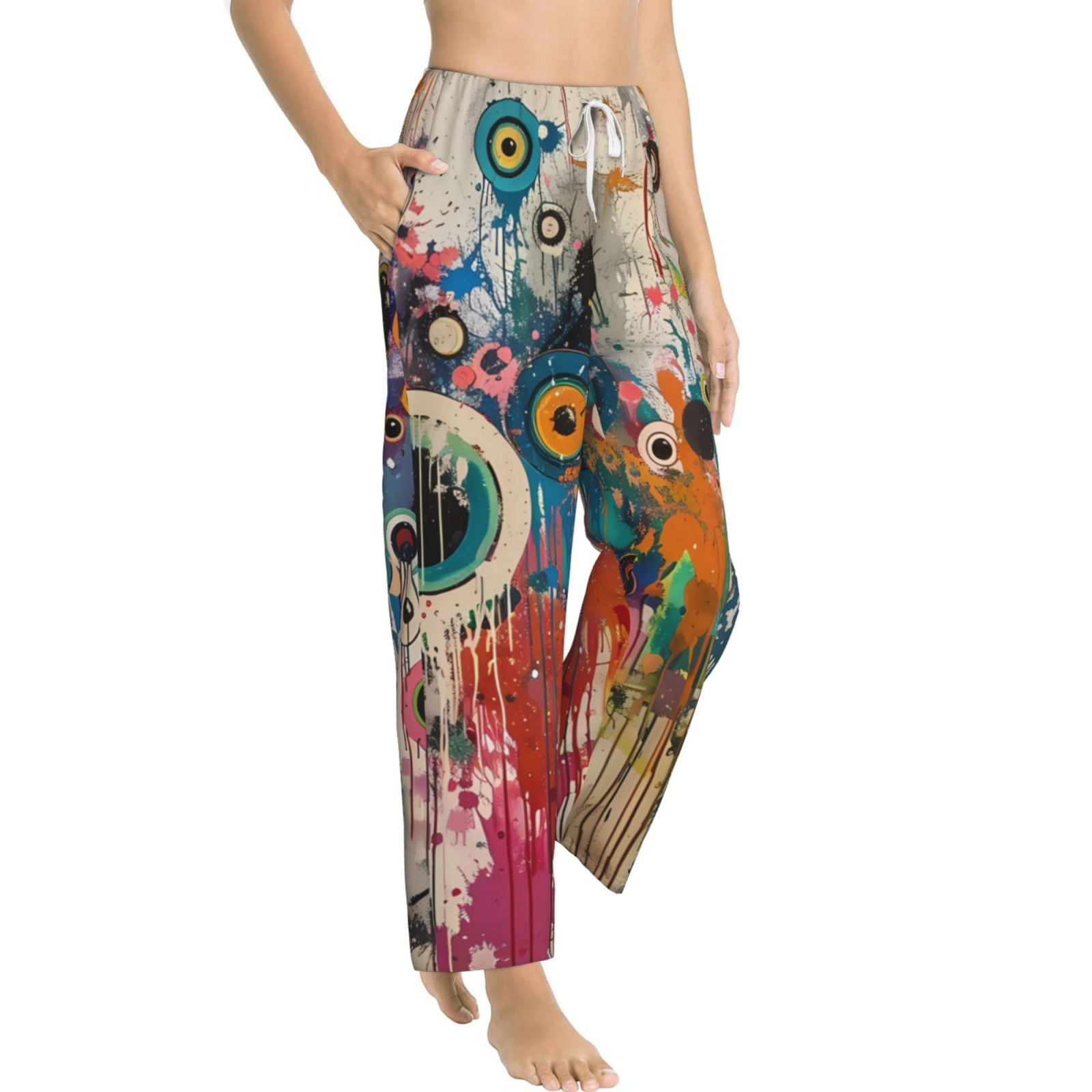 Fotbe Abstract Colorful Dripping Circles Women's Pajama Pants,Sleepwear ...