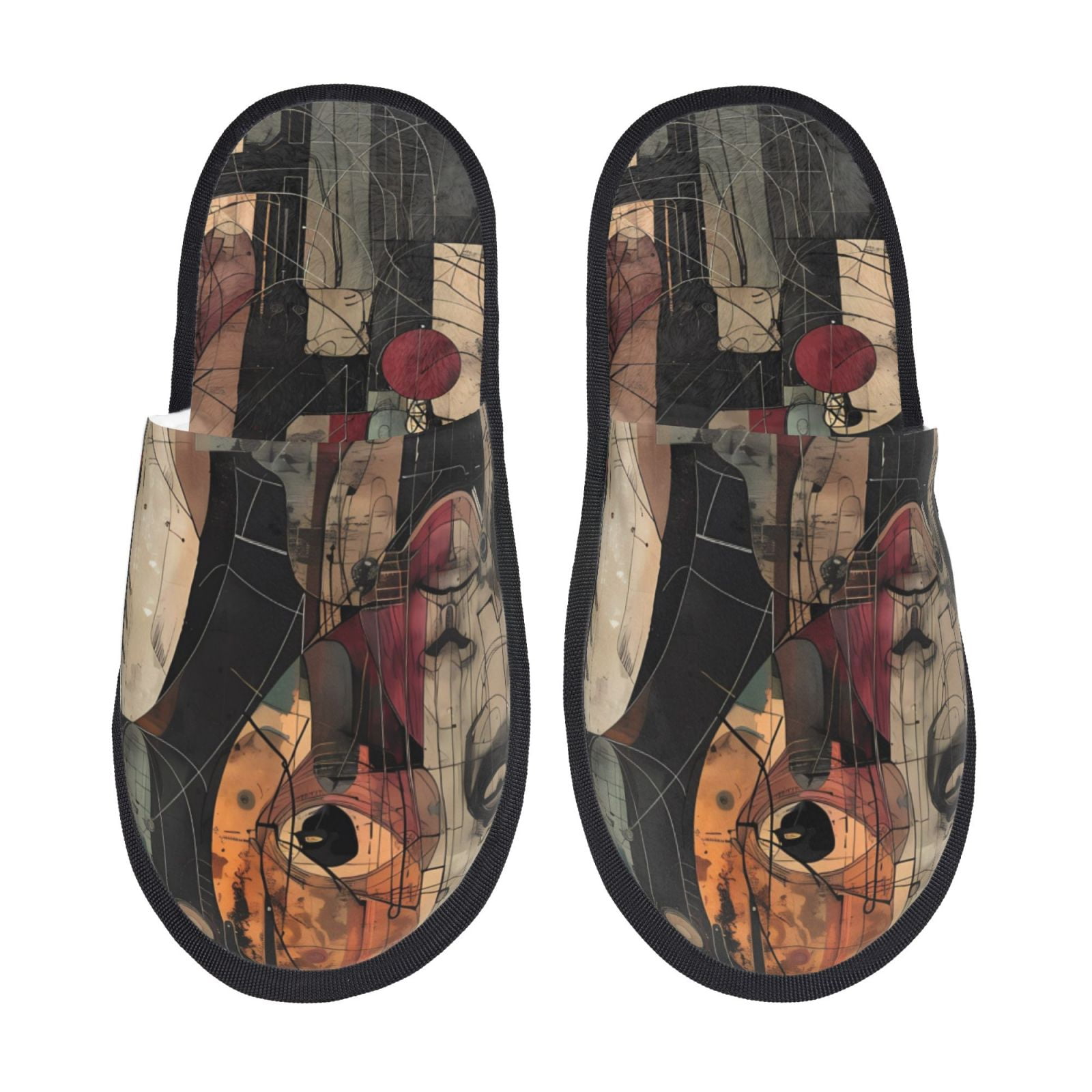 Fotbe Abstract Geometric Faces Pattern Women's Fuzzy Slippers Plush ...