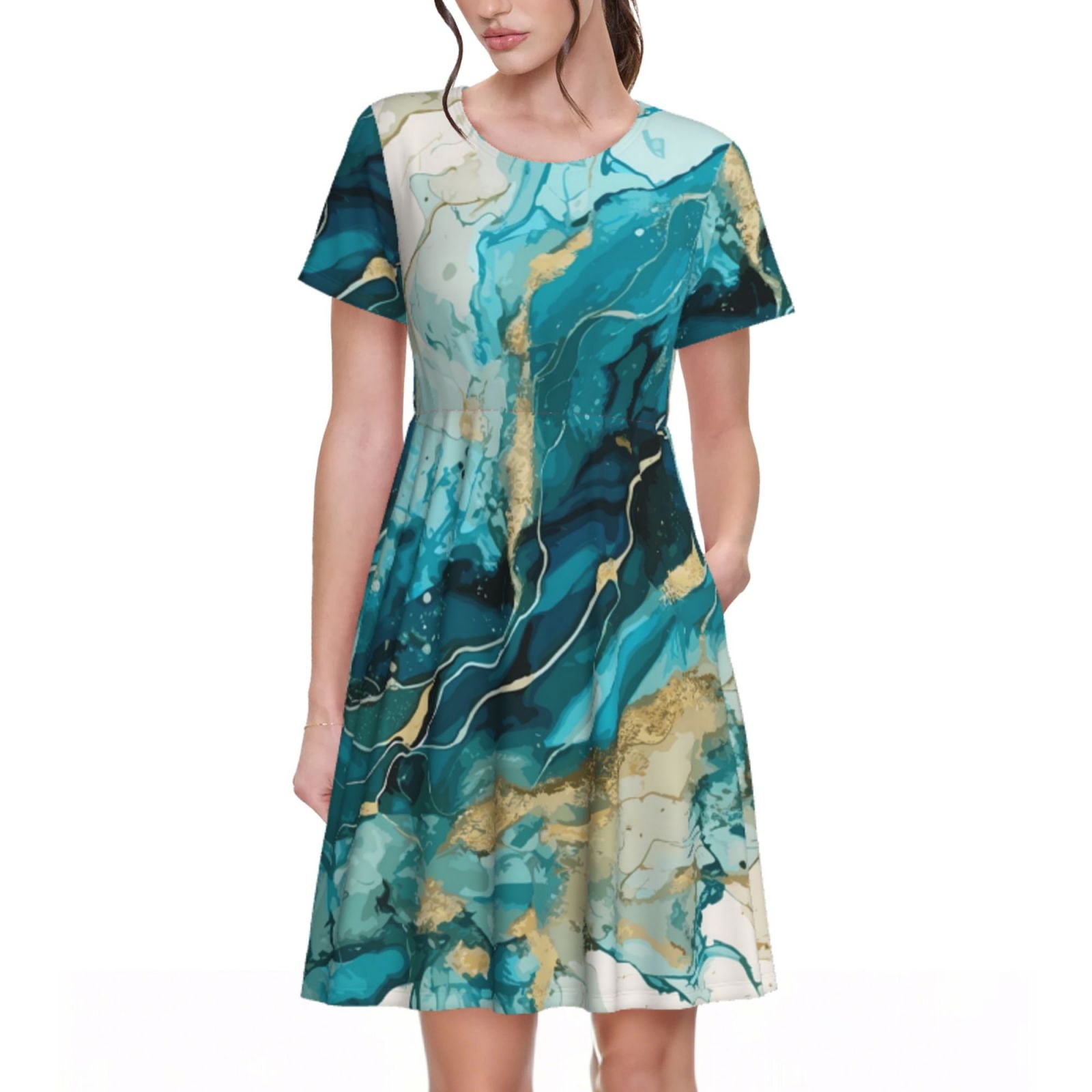 Fotbe Abstract Ocean Currents Pattern Dress Casual Womens Fashion Short ...