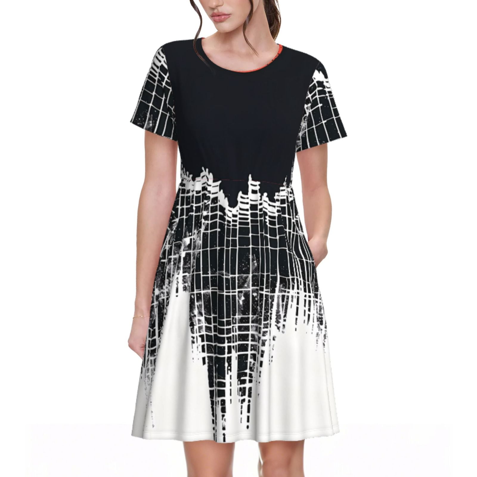 Fotbe Abstract Red Sun Design Pattern Dress Casual Womens Fashion Short ...