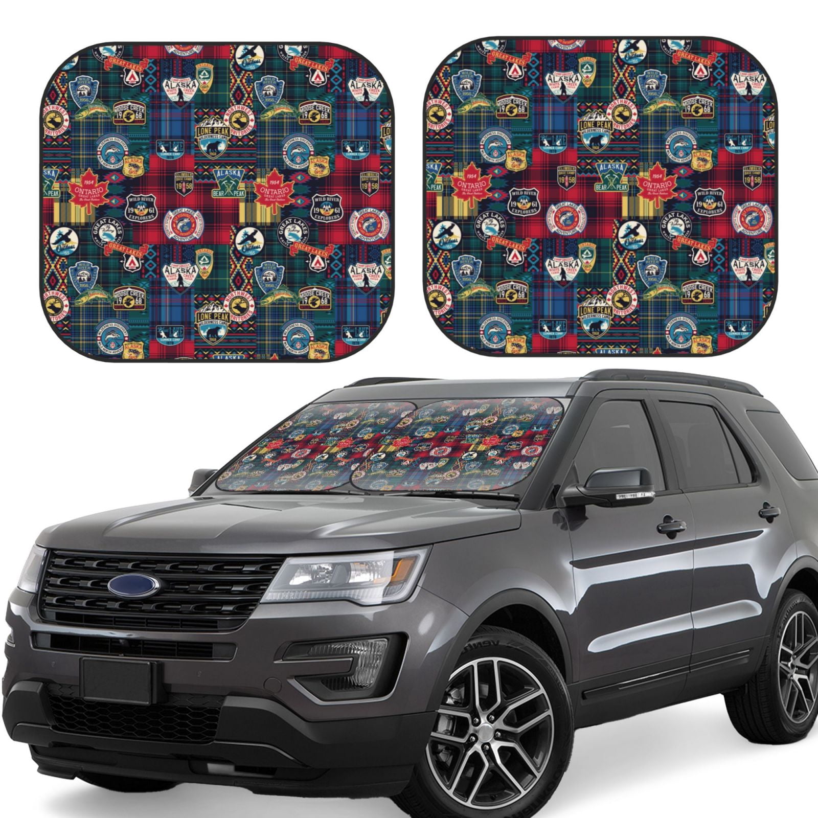 Fotbe Adventure Camping Badge 2-Piece Car Windshield Sun Shade | Sun ...