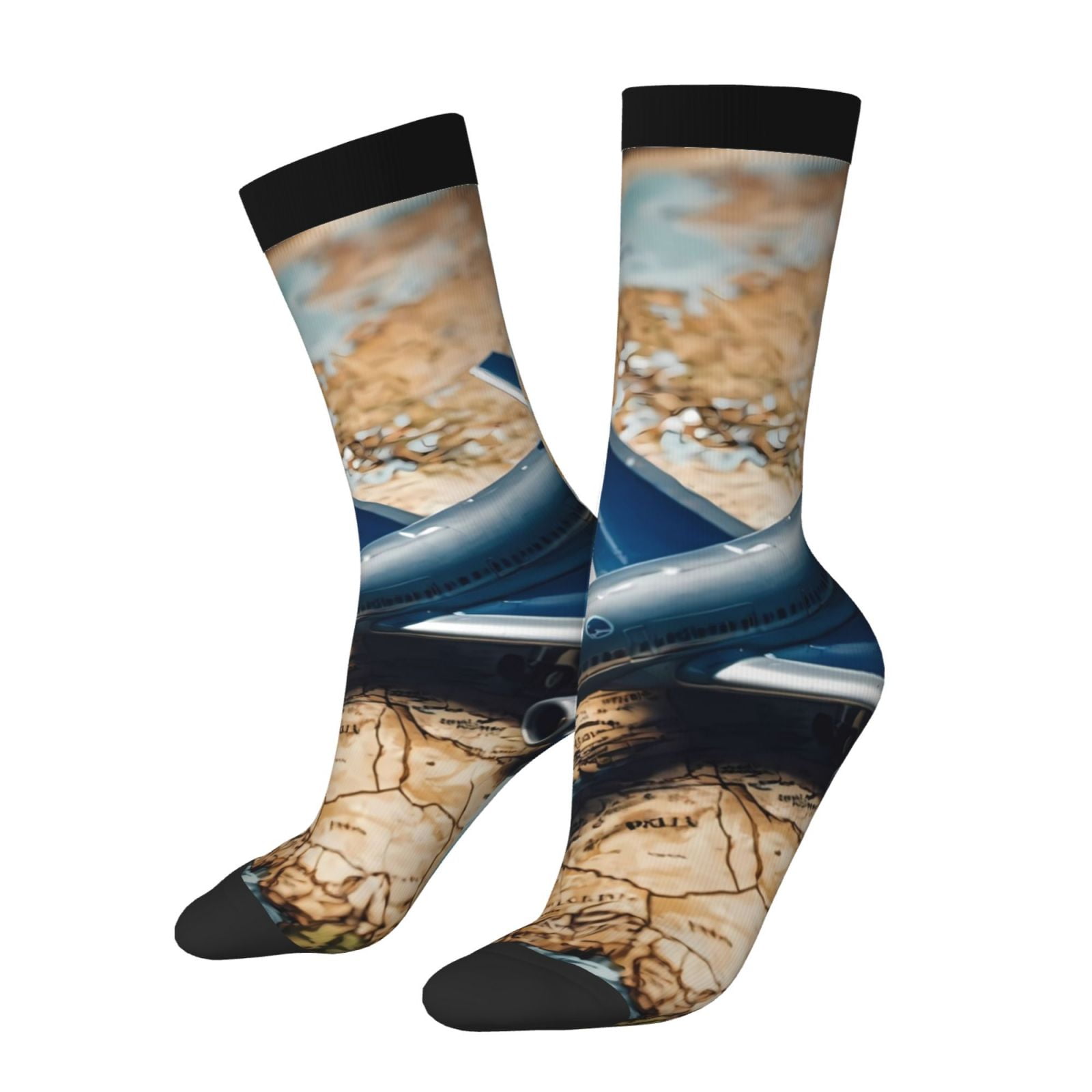 Fotbe Airplane World Map Adventure Pattern Long Socks for Men & Women ...