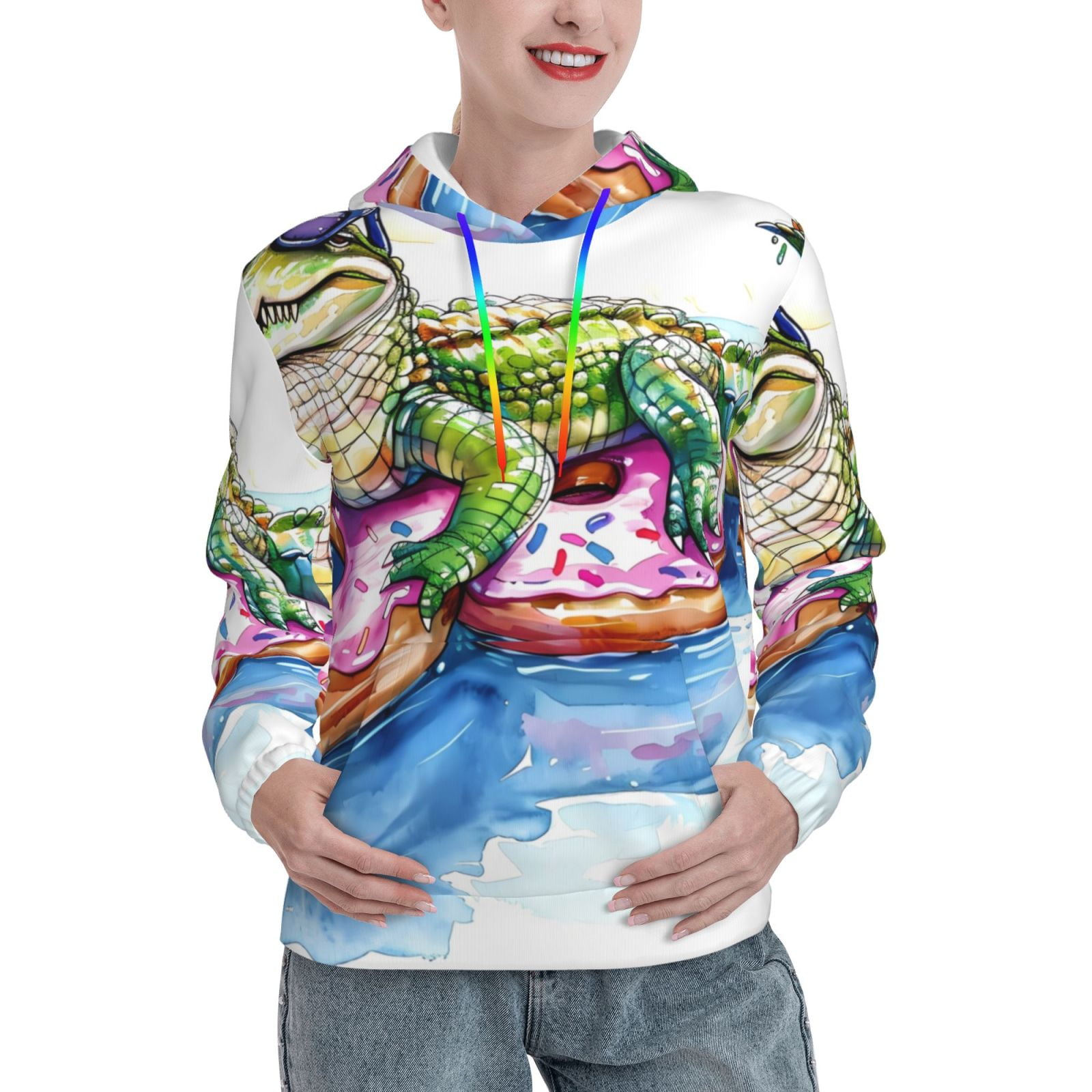 Fotbe Alligator Donut Pool Float Pattern Womens Long Sleeve Hoodie ...