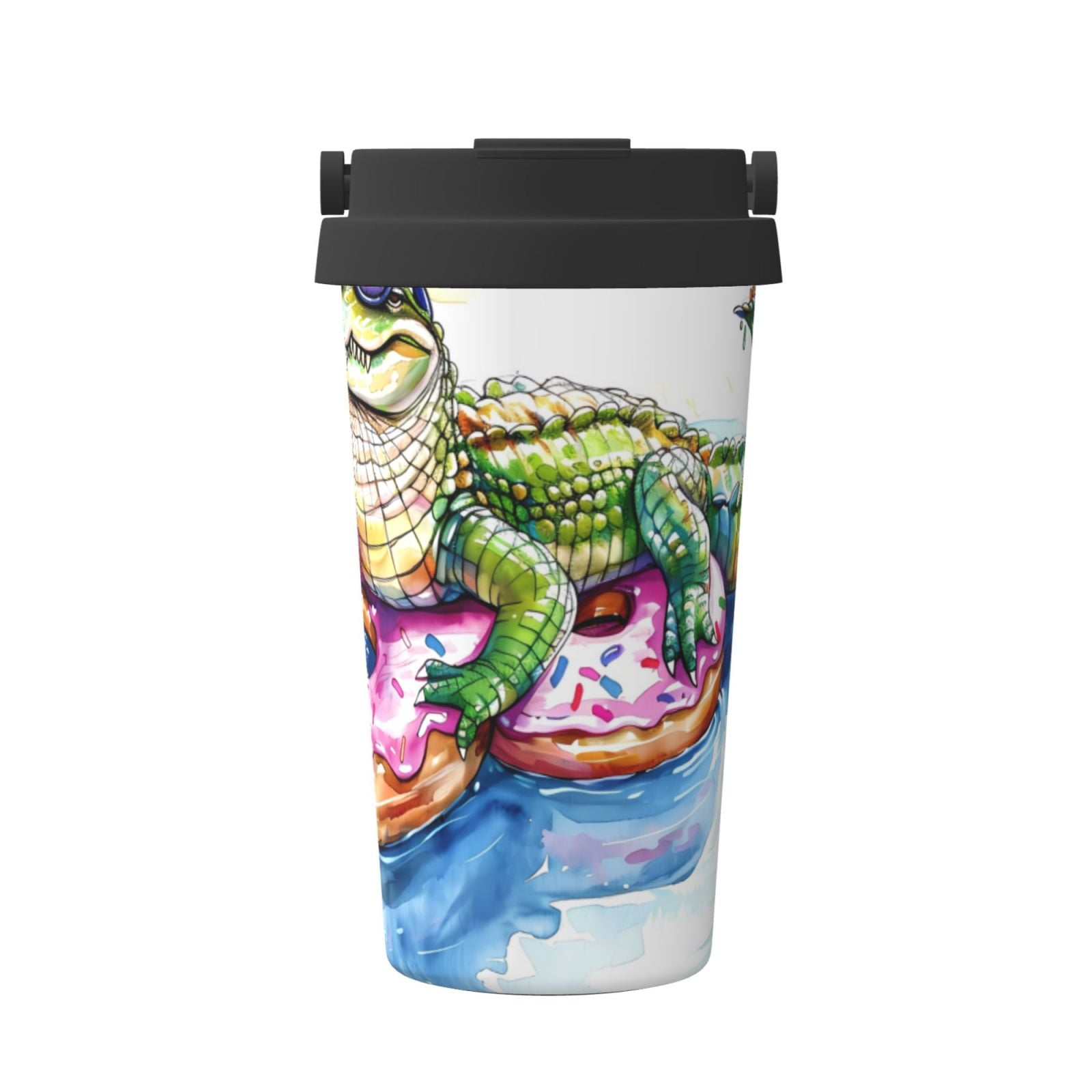 Fotbe Alligator Donut Pool Float Printed Insulated Travel Coffee Mug ...